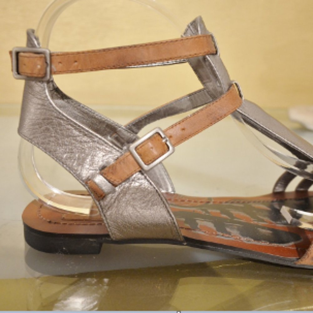 Brown & Matte Silver Metallic Gladiator Sandals - Gem